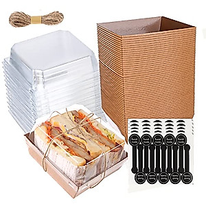 50 Pack Roll Cake Box with Lids Swiss Roll Containers Paper Charcuterie Boxes 5 Inch Oil-Proof Disposable Food Containers Brown Square Bakery Boxes for Cookies Sushi Muffin Pastry Sandwich with 50 Seal Stickers