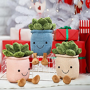 FAVOSTA Cute Succulents Plush Toy, 9.8'' Potted Plant Stuffed Plush, Soft Fluffy Succulents Throw Pillow, Plush Toy for Kids Girls (Blue - Succulent, 25cm/9.8inch)