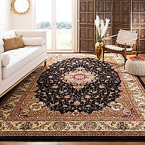 SAFAVIEH Lyndhurst Collection 4' Round Black/Ivory LNH329A Traditional Oriental Non-Shedding Dining Room Entryway Foyer Living Room Bedroom Area Rug