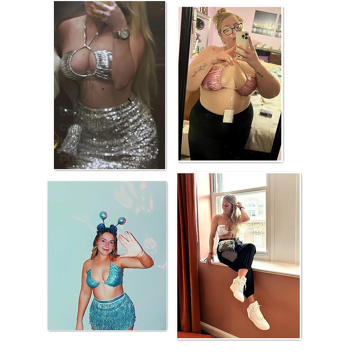 Women's Alien Costume Buzz Lightyear Fembot Winx Club Chel Cosplay el Dorado 90s Outfits Silver Metallic Top Rave Outfits Festival Clothing Halter Sparkly Sexy Multicol Silver Top XL