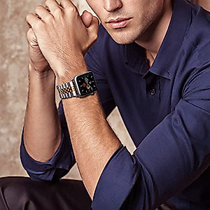 Wolait Compatible with Apple Watch Band 49mm 45mm 44mm 42mm,Stainless Steel Heavy Band with Butterfly Folding Clasp Link Bracelet for iWatch Ultra Series 8/7/6/SE/ 5/4/3/Men Women,Silver/Gold