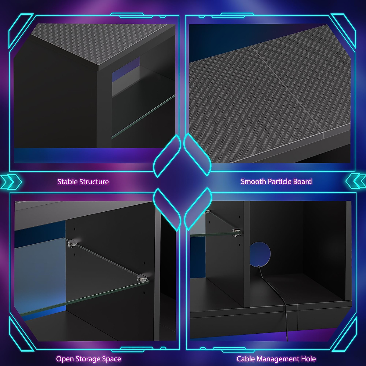 Bestier 55 inch LED TV Stand with Power Outlet, LED TV Stand for Xbox, Gaming Entertainment Center with Storage for 55/60/65inch TV,Modern TV Cabinet for Living Room Black