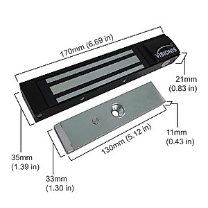 Visionis FPC-5191-BL Black 300lbs Indoor Electromagnetic Lock with 300 lbs L and Z Bracket for Inswinging Door