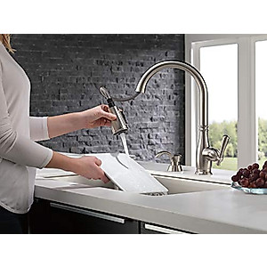 DELTA FAUCET CO 19962-SSSD-DST Stainless Steel Single Pul Kitchen Faucet with Soap Dispenser