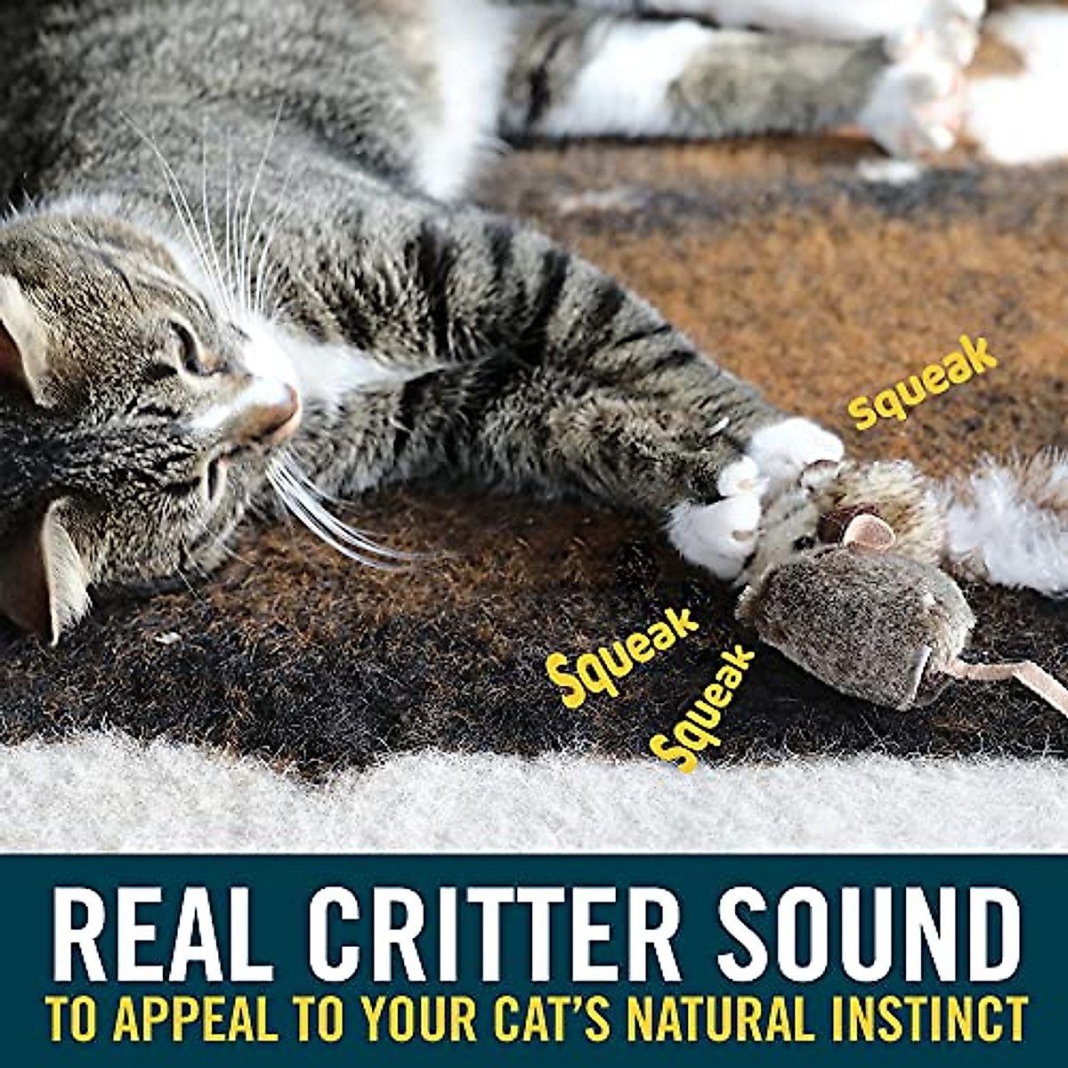 OurPets Play-N-Squeak Twice the Mice Cat Toy, 2pc (Interactive Cat Toy, Catnip Toy, Catnip Toys for Cats, Real Mouse Electronic Sound, Catnip, Cat Toys)