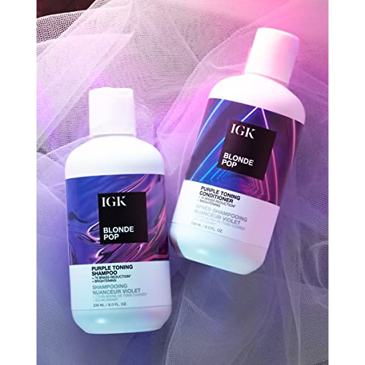 IGK BLONDE POP Shampoo & Conditioner Tandem Packette | Brighten + Neutralize Brass | Vegan + Cruelty Free | 0.46 Oz