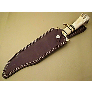 Damascus Steel Hunting Knife - Fixed Blade Knives with Sheath - Firm Grip Handle Made of Camel Bone (White)