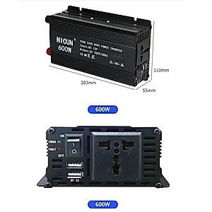 12V24V to 220V Vehicle Pure Sine Inverter Pure Sine Wave 600w1200W High Power Inverter Solar Inverter (Color : 24V, Size : 600W)