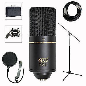 MXL 770 Professional Studio Condenser Mic + Mic Stand + Pop Filter + XLR Cable Bundle
