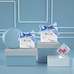 BadenBach 24 Pack Small Thank You Gift Bags with Bow Ribbon,Party Favor Bag Candy Gift Treat Box Wedding Baby Shower Smalll Business Party Supplies(4.5" x 1.8" x 3.9") (Marble Blue)