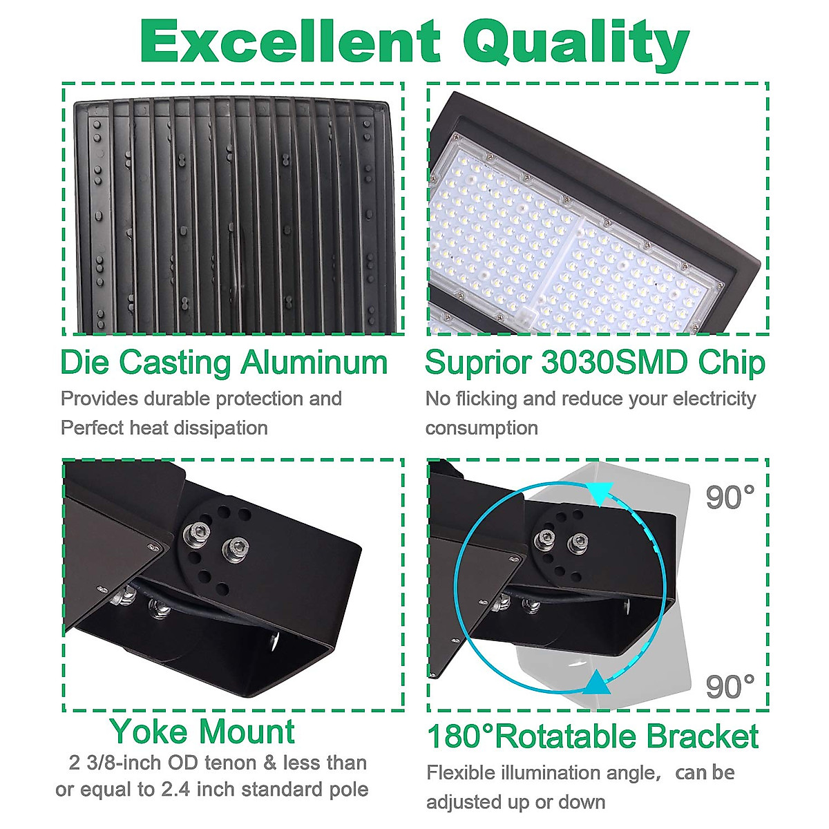 OSTEK LED Parking Lot Lights 100W LED Shoebox Street Pole Lighting, Waterproof 14000LM Outdoor Commercial Area Road Lighting 5000K 100-277V DLC UL (Yoke Mount Bracket, 100W - 5000K)