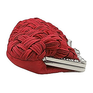 Felice Ann Glitter Rhinestone Woven Evening Clutch Party Handbag Chain Strap Crossbody Shoulder Bag, Woven Red