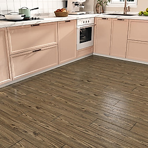 Skyblur Brown Peel and Stick Wooden Floor Tiles for Kitchen Backsplash - Waterproof, Self-Adhesive, 35x6 Inch, 4 Pcs