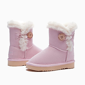 Weestep Wood Button Warm Shearling Winter Lightweight Snow Boots(10 Toddler, Pink)