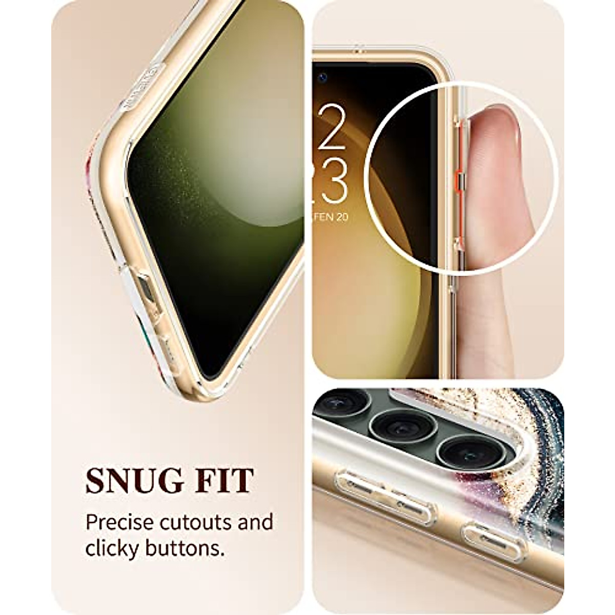 GVIEWIN Compatible with Samsung Galaxy S23 Case with Screen Protector + Camera Lens Protector, [21FT Military Grade Drop Test] Full Body Protection Rugged Marble Case Cover(Drift Sand/Brown)