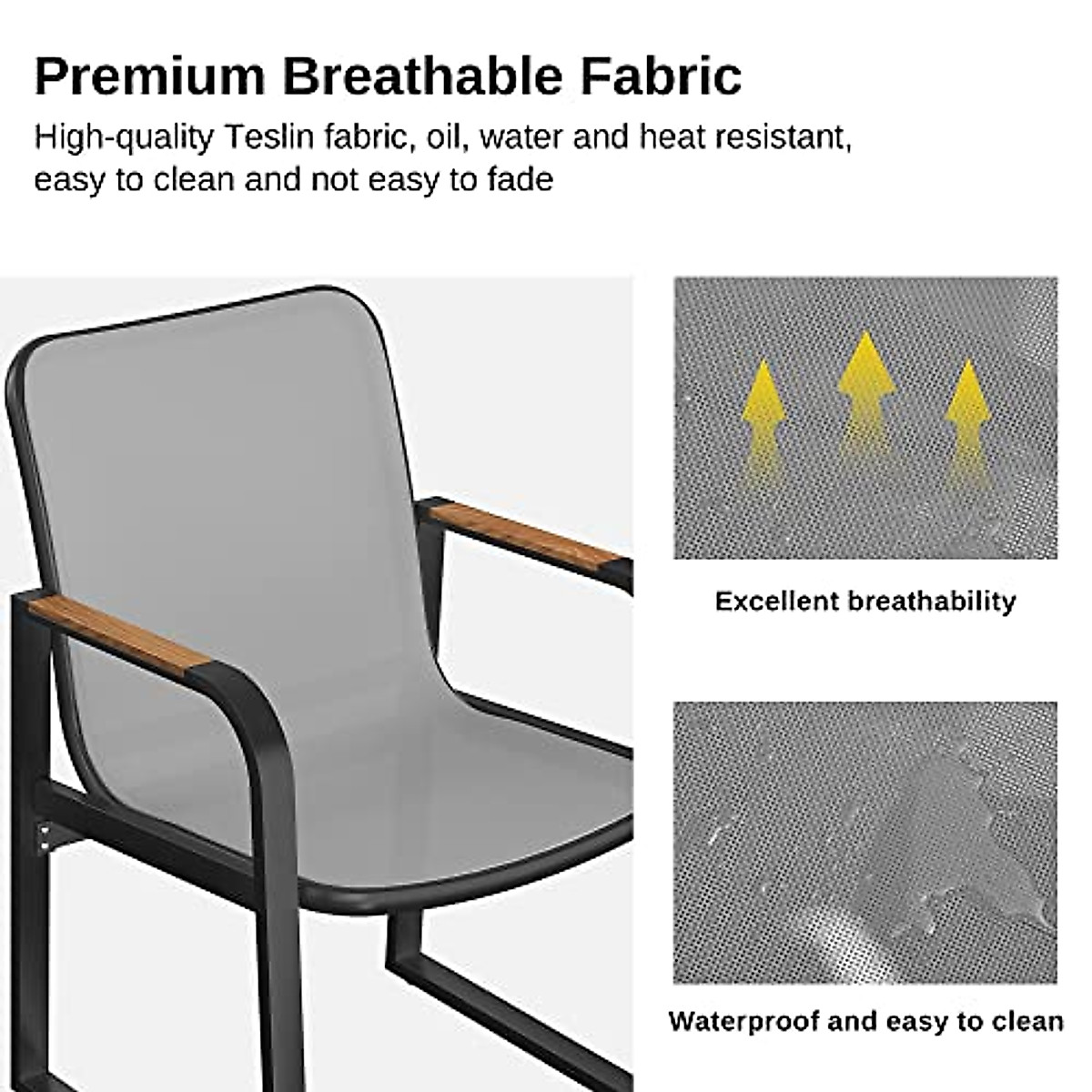 EAST OAK Signature 5 Pieces Outdoor Dining Set, Patio Furniture Set with Finest Teak Wood, Powder-Coated Aluminum Frame Table and Teslin Fabric Chairs, Patio Dining Set for Garden and Yard, Dark Grey