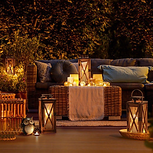 XRKITE Wooden Candle Lantern Decorative Set of 2, Patio Decor with Stainless Top and Glass Inserts, Hurricane Lantern Holder Decor for Indoor Outdoor, Home, Garden, Wedding (Small-Large Set)