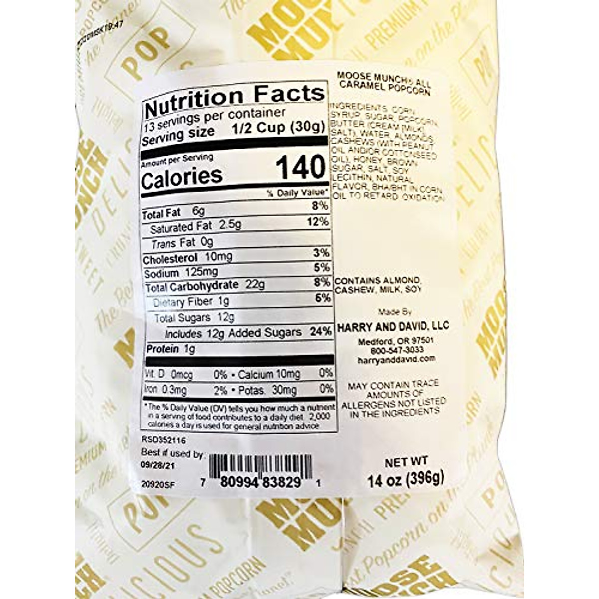 Harry And David Moose Munch Premium Popcorn 14 Oz! Classic Caramel Flavored Popcorn! Delicious Tasty Sweet Popcorn Snack! The Best Popcorn On The Planet! (Caramel)