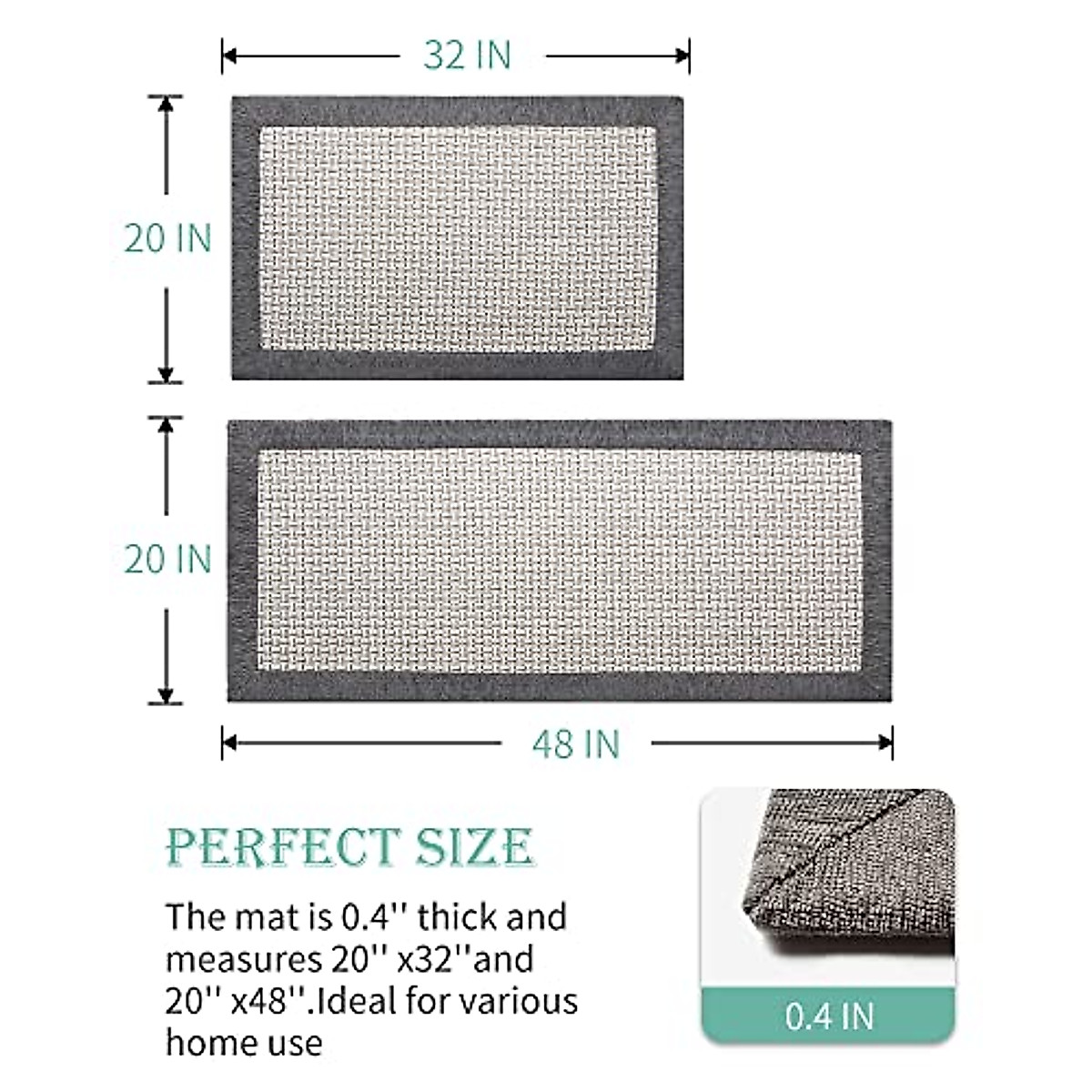 AMOAMI Kitchen Rugs and Mats Non Skid Washable, Absorbent Rug for Kitchen, Large Kitchen Floor Mats for in Front of Sink, 2 PCS Set 20"x32"+20"x48"