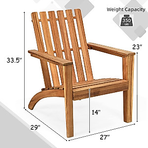 Giantex Adirondack Chair Set of 4 Acacia Wood Outdoor Chairs, 350 lbs Weight Capacity, Weather Resistant Campfire Chairs for Lawn Seating, Garden, Poolside, Balcony, Patio Lounger