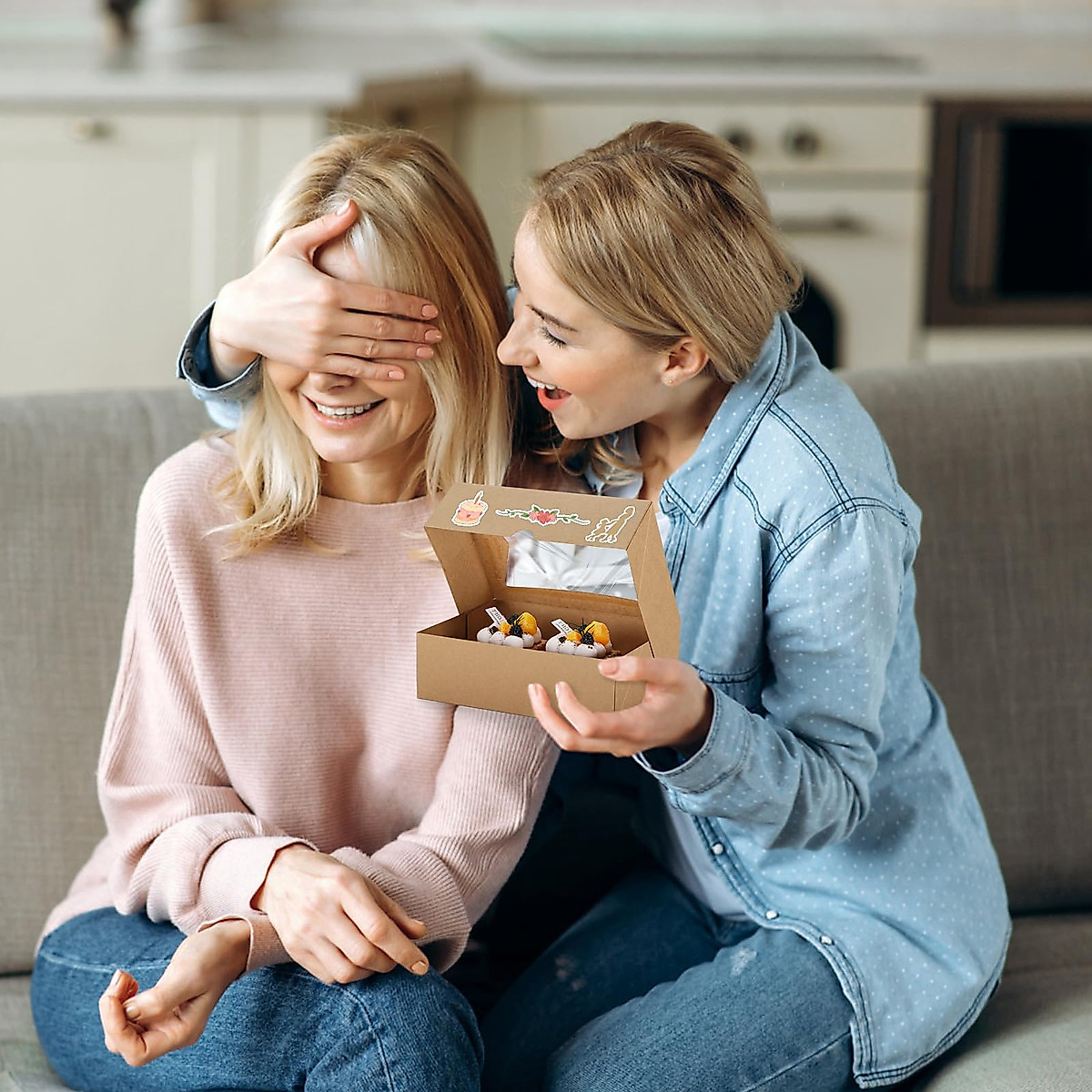 Eupako 8x6x2.5" Cookie Boxes with Window, Brown Gift Boxes for Presents , Auto Pop up Gift Box, Kraft Paper Pastry Boxes for Bakery, Cookies, Donuts, Candy - 25 Pack