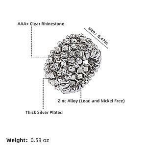 Colourful Crystal Adjustable Stretch Rings for Women Girl Finger Accessories Jewelry Elastic Rings (Clear Crystal Silver Plated), 0.47 x 0.98 in