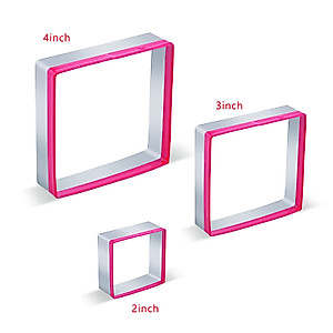 Abokney 3 PCS Cookie Cutters Quadrate Set,Square Shapes Cookie Cutter for Making Cake,Sandwich 2inch,3inch ,4inch,Red + Stainless Steel