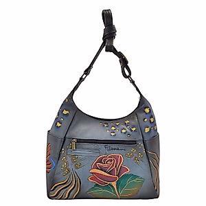 Anna by Anuschka womens Large Multi Pocket Hobo Handbag Genuine Leather, Rose Safari Grey, No Size US