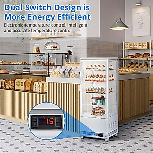 Litake Commercial Refrigerator, 3.5 Cu. FT Glass Refrigerator Display Case Countertop with Adjustable Shelves, Interior LED Lighting, Display Fridge for Pastry Cake Restaurant, Auto Defrost, White