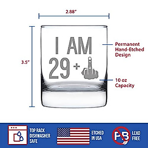 29 + 1 Middle Finger - Funny 30th Birthday Whiskey Rocks Glass Gifts for Men & Women Turning 30 - Fun Whisky Drinking Tumbler