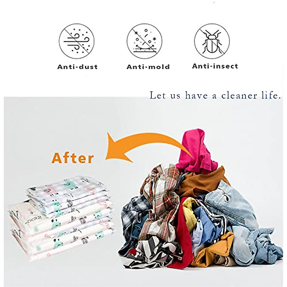 Space Saver Bags with Hand-pump Vacuum Compression Storage Bag 5 Pack(1 Large, 2 Medium, 2 Small)Vaccumed Sealer Clothes Bags for Travel Airtight & Reusable for Bedding, Blankets,Duvets and More