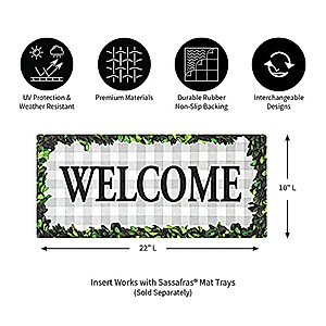 Evergreen Sassafras Boxwood Framed Plaid Interchangeable Entrance Doormat | Indoor and Outdoor | 22-inches x 10-inches | Non-Slip Backing | All-Season | Low Profile | Home Décor