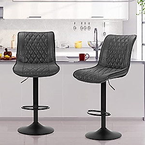 Wolmics bar stools Set of 2, Height Adjustable Counter Height bar stools with Thicken Cushion and Back,Vintage Leather Modern bar Chairs for Home and Kitchen Counter