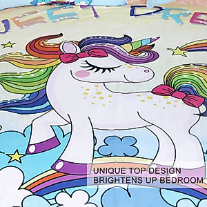 BlessLiving Unicorn Kids Bedding Duvet Cover Set Cute Magical Unicorn with Rainbow 3 Piece Super Soft Teen Girl Purple Yellow Bedspreads (Twin)