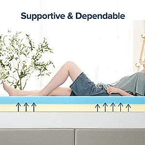 ZINUS 4 Inch Green Tea Cooling Gel Memory Foam Mattress Topper /Pressure-Relieving Design / CertiPUR-US Certified, Queen,Blue