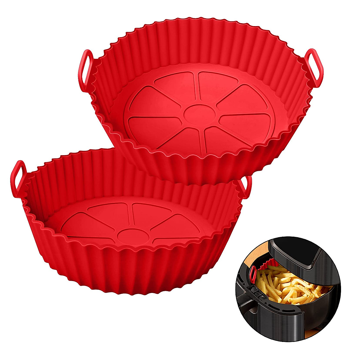 Air Fryer Silicone Pot, XIILSIE 2 Pcs Air Fryer Silicone Liners Food Safe Non Stick Air fryers Basket Oven Accessories, Reusable Replacement of Flammable Parchment Liner Paper Fits 3QT - 5QT Air Fryer