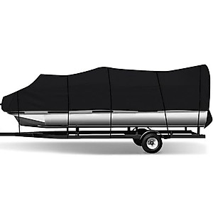 JNTKE Boat Cover with Motor Cover, Heavy Duty 210D Marine Grade Boat Cover, 21-24ft Marine Grade Boat Cover Fits V-Hull, Tri-Hull, Fishing Boat, Runabout, Bass Boat, Ski Boat, Black