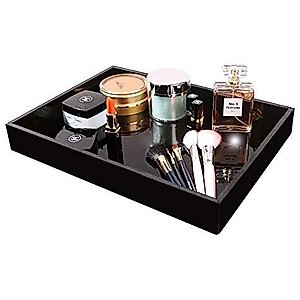 Waterproof Acrylic Vanity Tray, Acrylic Tray, Sturdy Valet Tray Organizer, Thick Lucite Nightstand Dresser or Bathroom Organizer for Change, Coin, Key, Phone, Glasses, Black Acrylic Tray