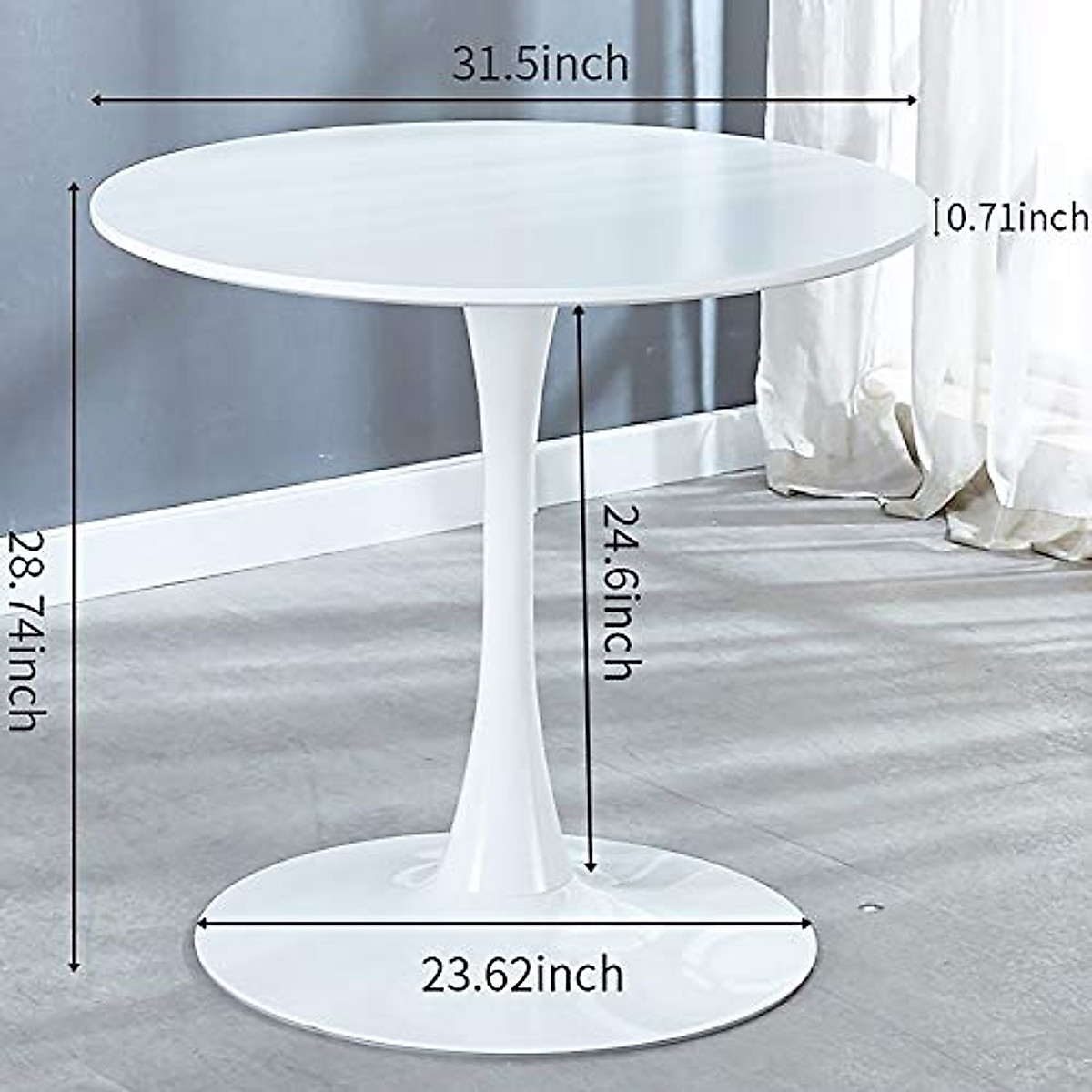 OTFPLUS White Round Dining Table, Modern Tulip Dining Room Table for 2-4 People, Circle Coffee Table Small Minimalist Kitchen Furniture, MDF Top, Metal Pedestal Base, 31.5 W, 28.7 H