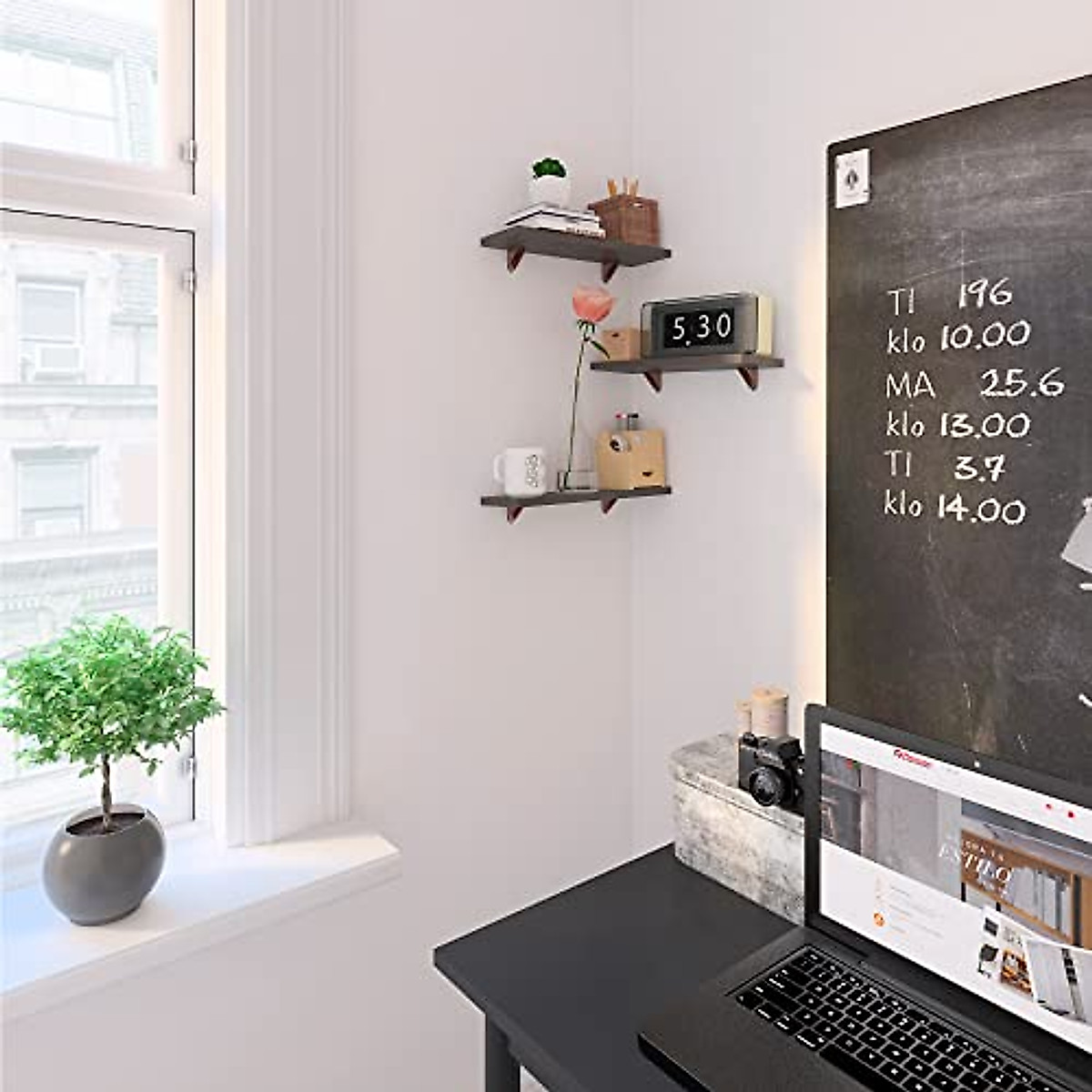 PLAYCON Easy Wall Mounted Floating Shelves Set of 3, for Office/Bedroom/Living Room/Media Room/Kitchen/Bathroom/Laundry Room/Storage, Innovative Textured PVC Finishing Wenge Wood Veneer Looking