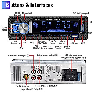 Single Din Car Stereo Receiver Support Bluetooth Hands Free Calling & Music Streaming with LCD Screen AM/FM Radio Receiver TF/AUX/USB Playback & Charging Remote Assist Control MP3 Player Head Unit