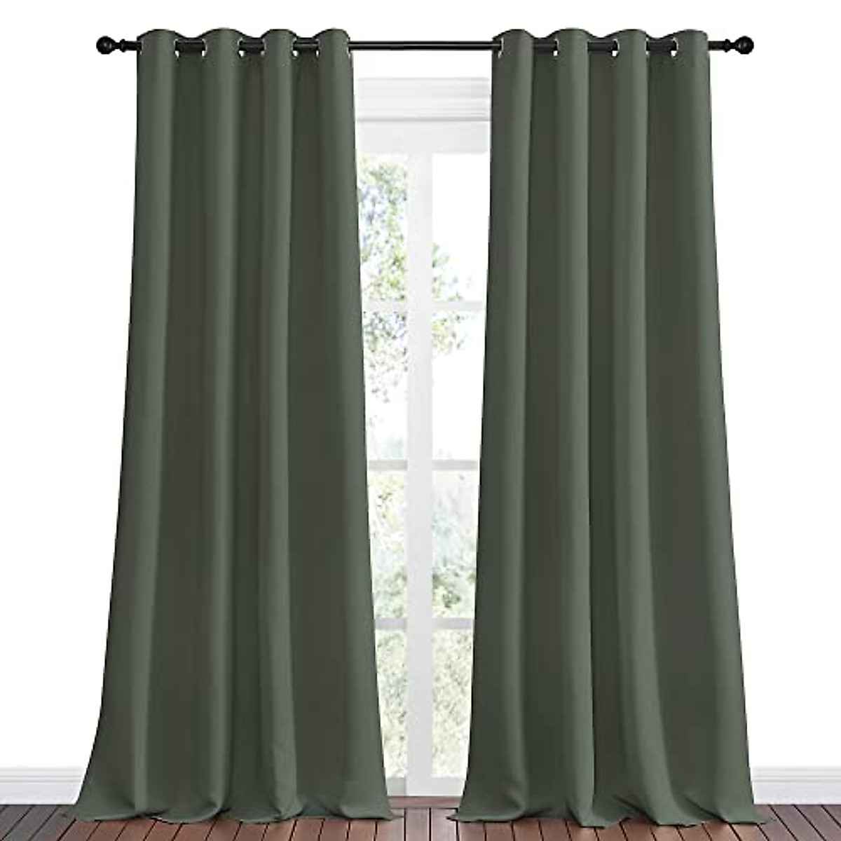 NICETOWN Dark Mallard Blackout Draperies Curtains - Pair of Grommet Top Thermal Insulated Blackout Decorative Curtains for Thanksgiving Day & Christmas Decor(55 inches Wide by 90 inches Long)