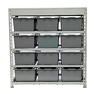 King's Rack Bin Rack Boltless Steel Storage System Organizer w/ 12 Plastic Bins in 4 tiers
