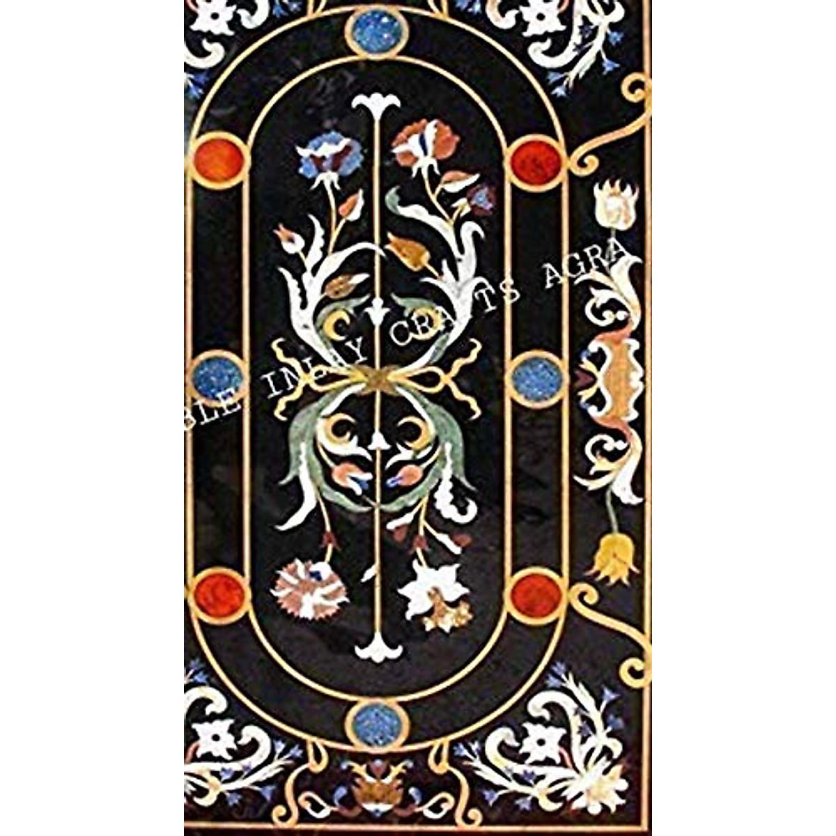 72" X 48" Inch Black Marble Coffee Table Rectangle Hand Made Inlaid With Natural Semiprecious Stones Marquetry