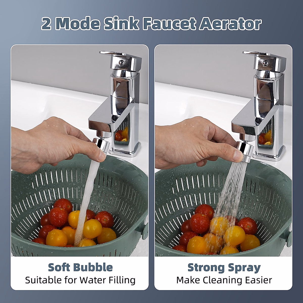 Hibbent Dual Water Flow Sprayer Kitchen Sink Aerator - 360-degree Swivel Bathroom Faucet Aerator, Easy One-Hand Control, 1.8 GPM-55/64 Inch-27UNS Female Thread, Chrome