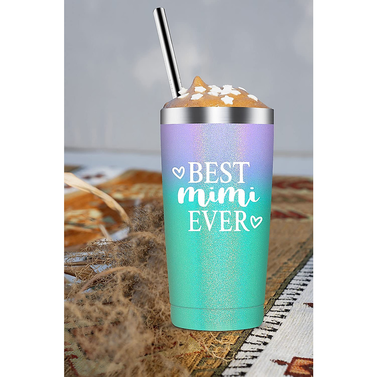 KOOLDRINK Best Mimi Ever-Grandma Gifts from Granddaughter Grandson-Mothers Day Birthday Christmas Gifts for Grandma Mom-Insulated Travel Mug with Lid and Straw 20Ounce Multicolor