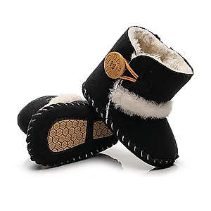 HONGTEYA Baby Snow Boots with Fleece Fur Inner, Baby Girl Booties with Anti Slip Rubber Hard Sole, Toddler Boots Shoes for Boys Girls 0-24 months Warm Winter Infant Newborn Crib Baby Shoes