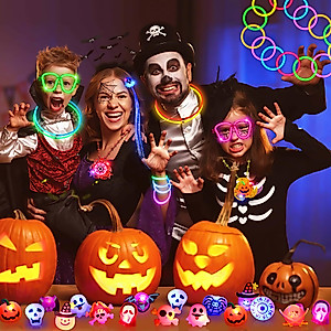108 Halloween Party Favors Toys for Kids, Light Up Rings Necklaces Halloween Treats Goodie Bag Fillers Pinata Stuffers Classroom Prizes Halloween Glow Sticks Bulk Trick or Treat Toy Non Candy Supplies