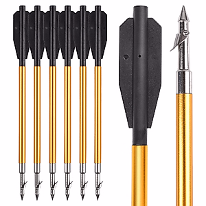 NIKA ARCHERY Fishing Bolts with Harpoon Steel Point Aluminum Shaft for 50-130 Pounds Crossbow Fish Hunting, 6pcs