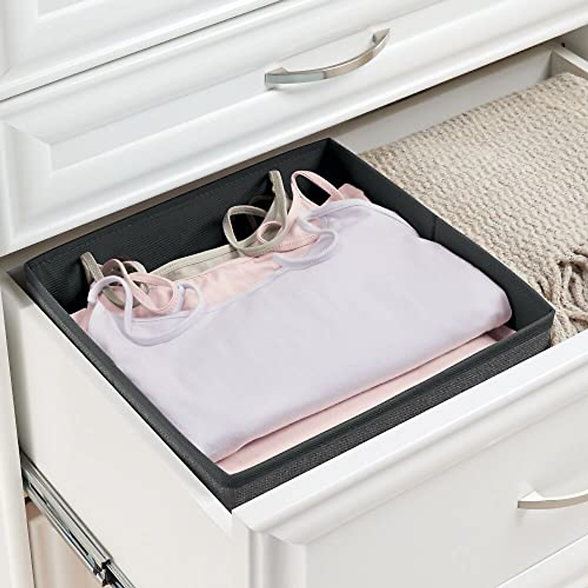 mDesign Fabric Bin for Cube Organizer - Foldable Cloth Storage Cube - Collapsible Closet Storage Organizer - Folding Storage Bin for Clothes and More - Lido Collection -10 Pack - Charcoal Gray/Black